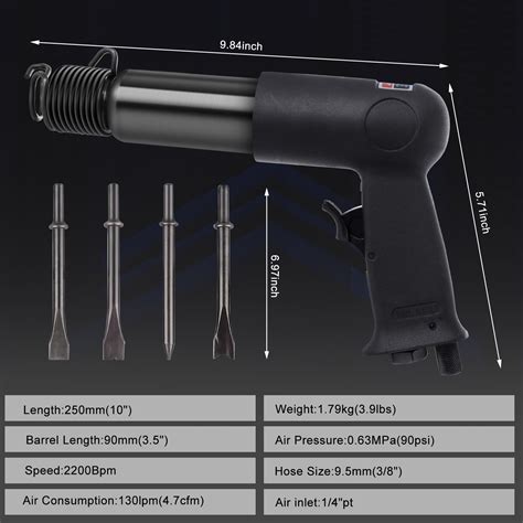 Long Barrel Air Hammer Kit Includes 4 Types Of Chisels