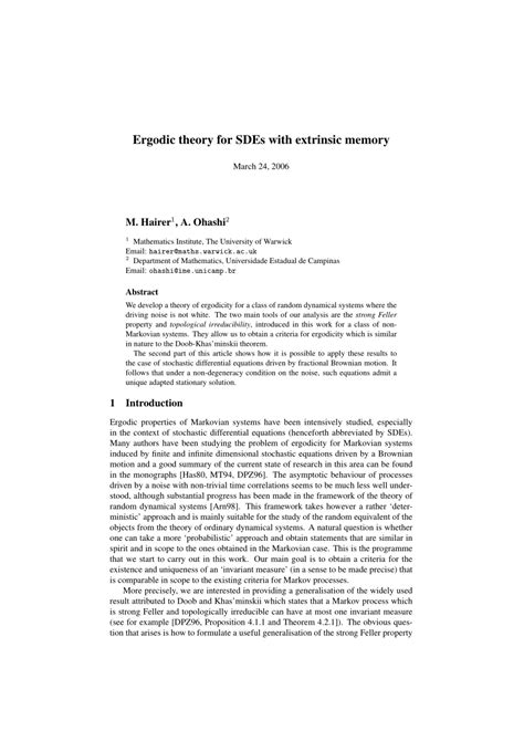 Pdf Ergodic Theory For Sdes With Extrinsic Memory