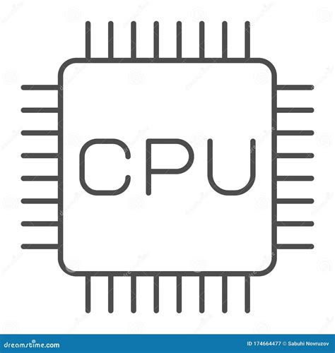 Processor Chip Thin Line Icon Computer Hardware Central Processing Unit Symbol Outline Style