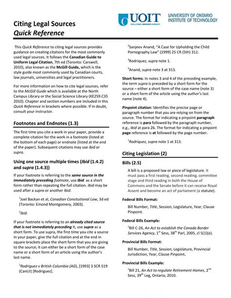 Citing Legal Sources Quick Reference