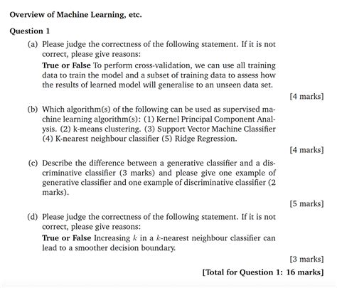 Solved Dverview Of Machine Learning Etc Question 1 A