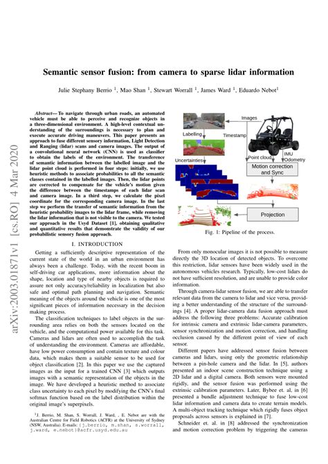 Pdf Semantic Sensor Fusion From Camera To Sparse Lidar Information