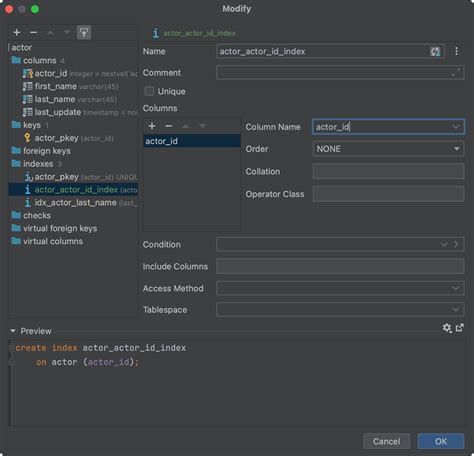 Indexes Datagrip Documentation