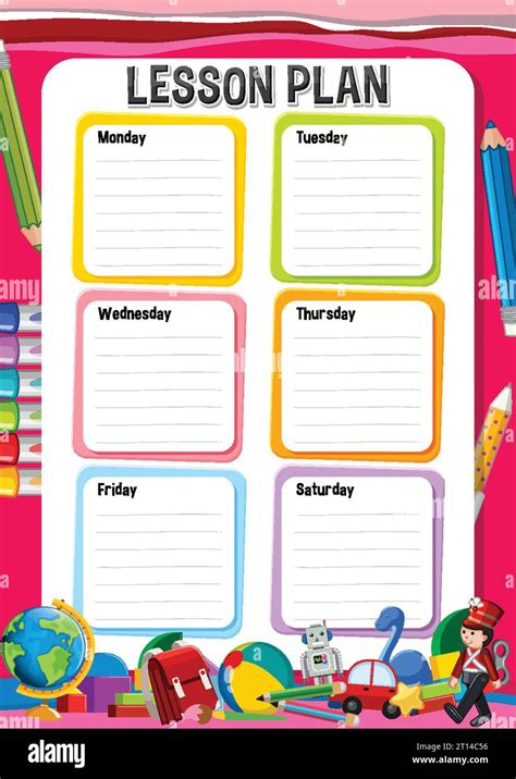 Weekly Lesson Plan Template Schedule With Cartoon Illustratio Stock Vector Image And Art Alamy
