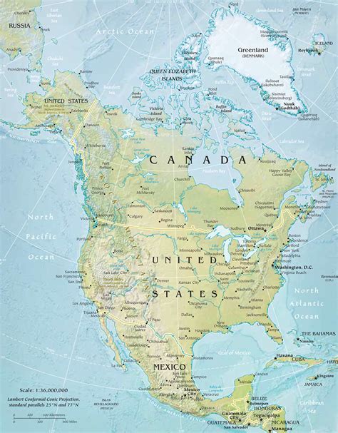 Canada And Us Physical Map