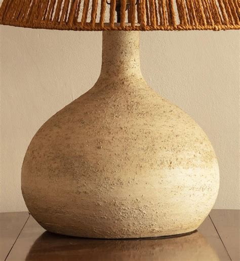 Textured Ceramic Lamp Base With Original Rope Shade South Of France
