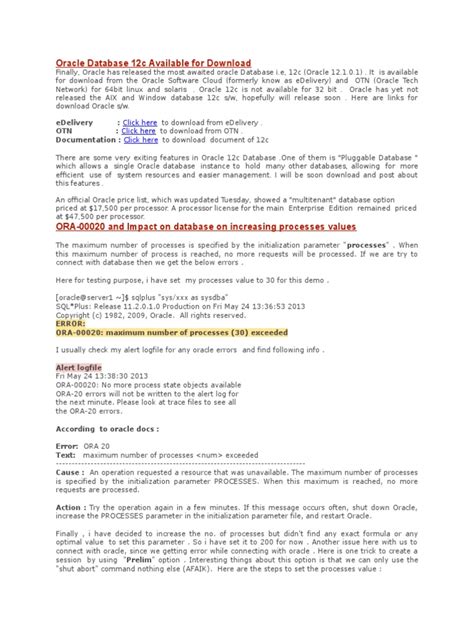 Oracle Database 12c Available For Download Pdf Database Index