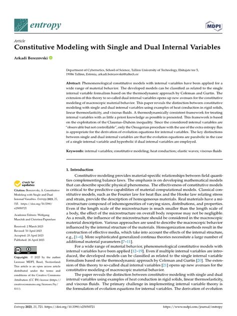 Constitutive Modeling With Single And Dual Internal Variables Pdf