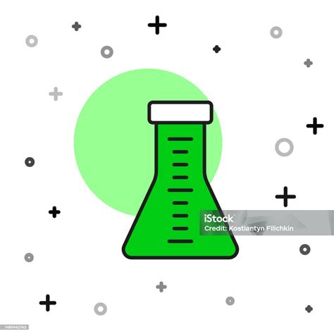 흰색 배경에 격리 된 윤곽 선명 한 테스트 튜브 및 플라스크 화학 실험실 테스트 아이콘 실험실 유리 제품 기호 벡터 가득 찬에