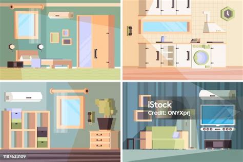 거실 배너입니다 다른 가구 의자 침대 테이블 앉아 실내 구성 장소 옷장 벡터 직교 사진 거실에 대한 스톡 벡터 아트 및 기타 이미지 거실 전원 장면 0명 Istock