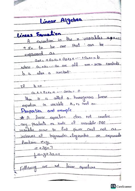 Linear Algebra Notes From Book Camscanner Camscanner Studocu