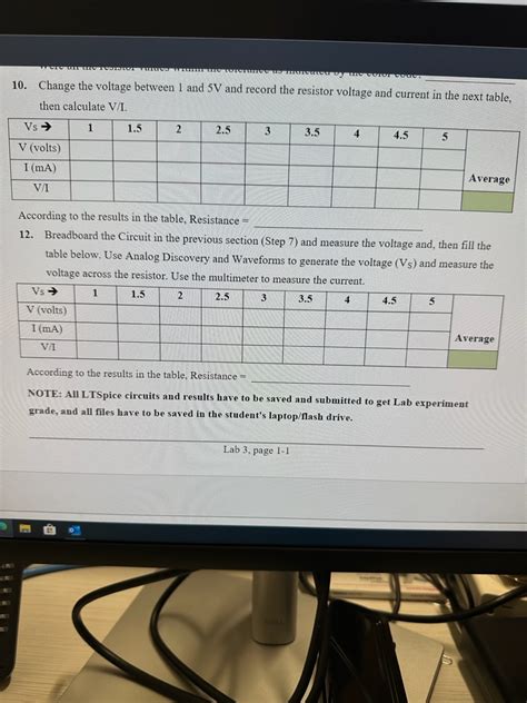 Solved Change The Voltage Between And V And Record Chegg Com