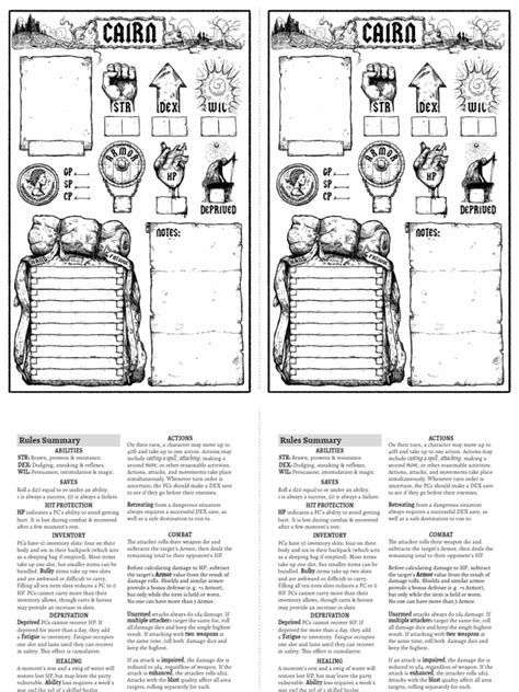 cairn rpg character sheet 2 page rules pdf