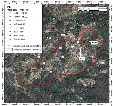 Distribution Of Radar Benchmarks Of Psi Analysis Within Landslide