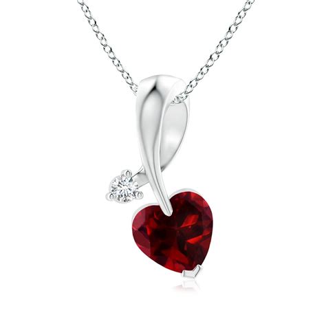 Heart Shaped Garnet Ribbon Pendant With Diamond Angara