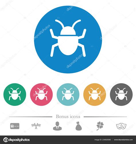 Bug Flat White Icons Color Backgrounds Bonus Icons Included Stock Vector Image By ©renegadehomie