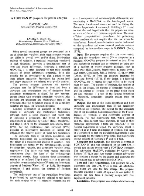 Pdf A Fortran Iv Program For Profile Analysis
