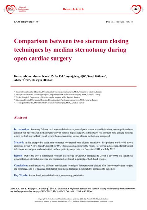 Pdf Comparison Between Two Sternum Closing Techniques By Median Sternotomy During Open Cardiac