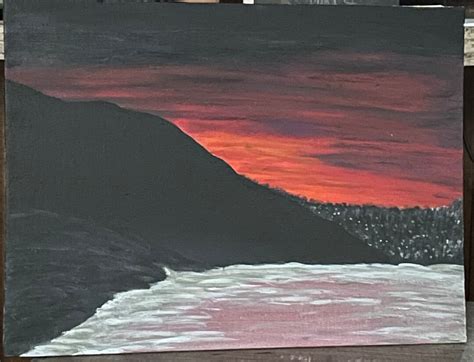 Red Sunset Painting Etsy