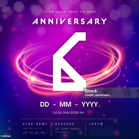 보라색 추상 미래 공간 배경에 6 년 기념일 로고 템플릿 하이테크 네트워크 디지털 기술 개념 디자인 요소와 숫자를 축 하 여섯 번째 현대 기술 디자인 광고에 대한 스톡 벡터