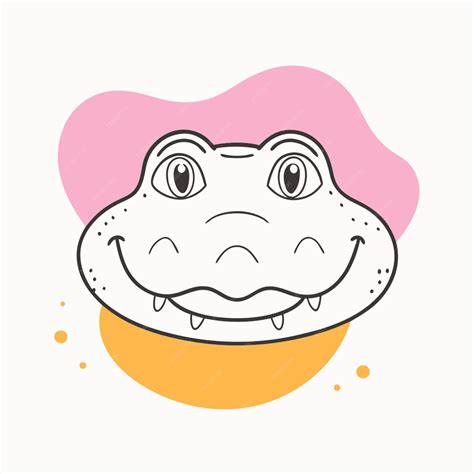 Vector Line Art Illustration Of Cute Animal Crocodile Face In White