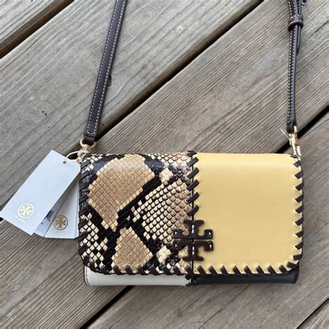 Tory Burch Bags Tory Burch Thea Patchwork Python Crossbody Color Block Whipstitch Wallet