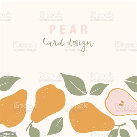 페어 과일이있는 세련된 벡터 카드 디자인 엽서 인쇄 포스터 브로셔 등을 위한 트렌디한 손으로 그린 배와 잎의 구성 가리기에 대한 스톡 벡터 아트 및 기타 이미지 Istock
