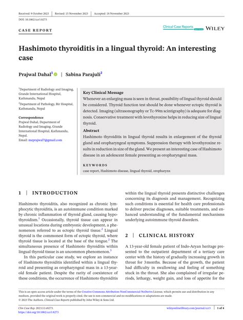 Pdf Hashimoto Thyroiditis In A Lingual Thyroid An Interesting Case