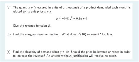 Solved A The Quantity Q Measured In Units Of A Thousand Chegg Com