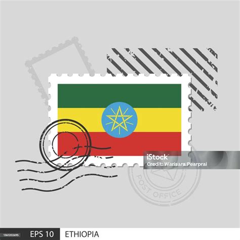 에티오피아 국기 우표 회색 포스트 스탬프 배경에서 격리된 벡터 그림과 지정은 벡터 Eps10입니다 우표에 대한 스톡 벡터 아트 및 기타 이미지 Istock