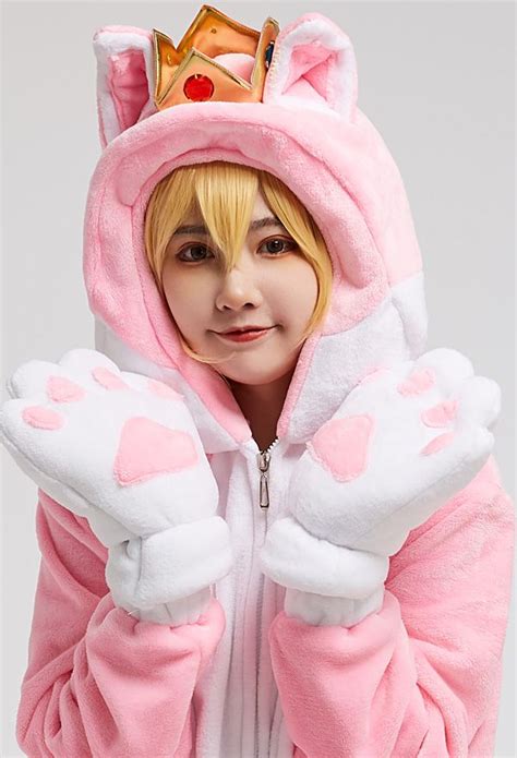 Kawaii Damen Mario Prinzessin Overall Mit Kapuzen Pyjamas Onesie Homewear Kigurumi Jumpsuit