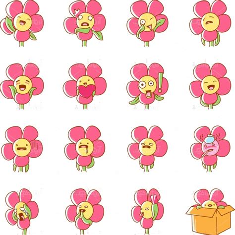 خرید و قیمت وکتور شانزده تایی کارکتر گل با شکلک های مختلف ترب