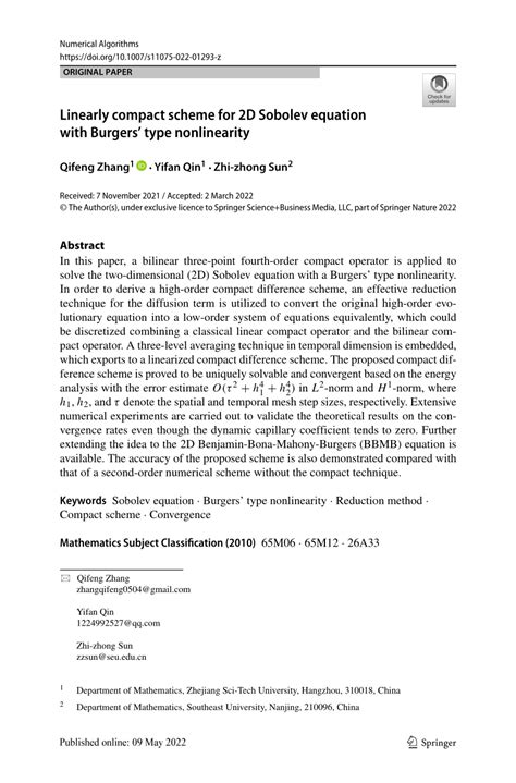 Pdf Linearly Compact Scheme For 2d Sobolev Equation With Burgers