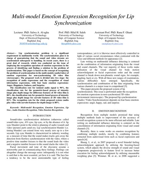 Pdf Multi Model Emotion Expression Recognition For Lip Synchronization