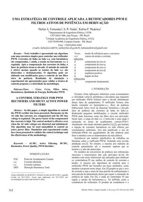 Pdf A Control Strategy For Pwm Rectifiers And Shunt Active Power Filters