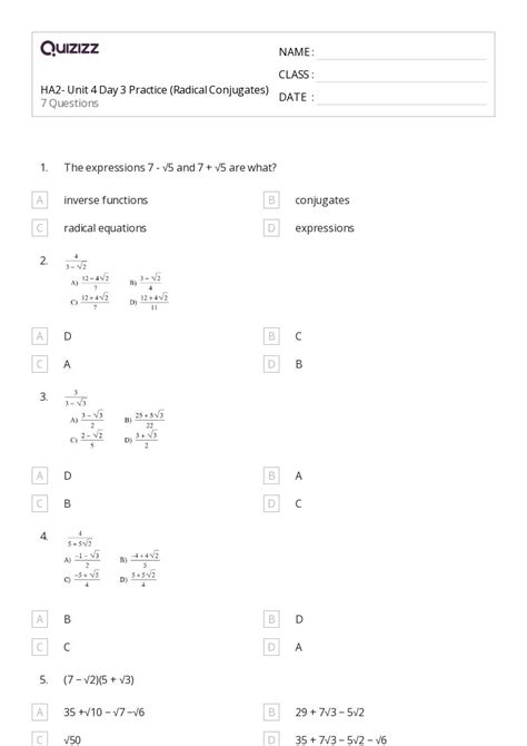 50 Radical Equations And Functions Worksheets For 9th Class On Quizizz