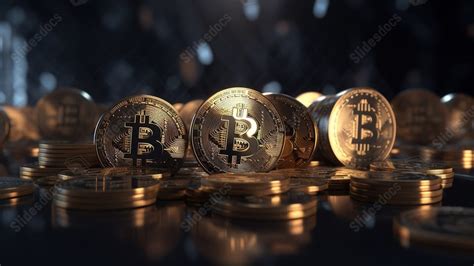 Cryptocurrency Bitcoin Coins Set Of 3d On Black Powerpoint Background