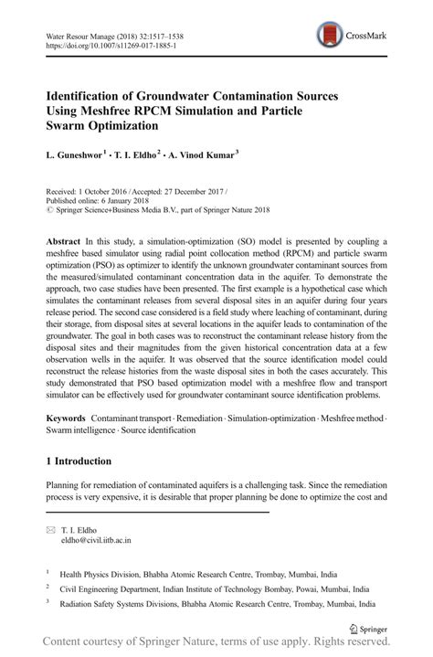 Identification Of Groundwater Contamination Sources Using Meshfree Rpcm Simulation And Particle