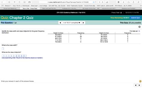 Solved Identify The Class Width And Class Midpoints For The
