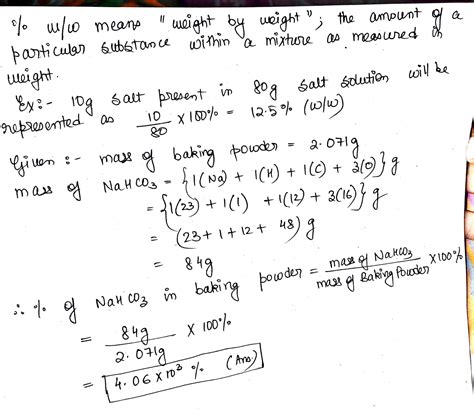Solved Mass Of Baking Powder 2071g Calculate The Percentage By