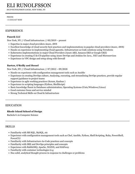 Cloud Infrastructure Resume Samples Velvet Jobs