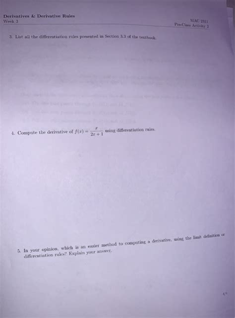 Solved Derivatives And Derivative Rules Week 3 Mac 2311