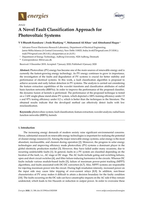 Pdf A Novel Fault Classification Approach For Photovoltaic Systems