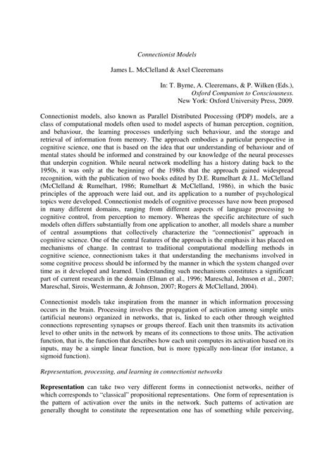 Pdf Connectionist Models