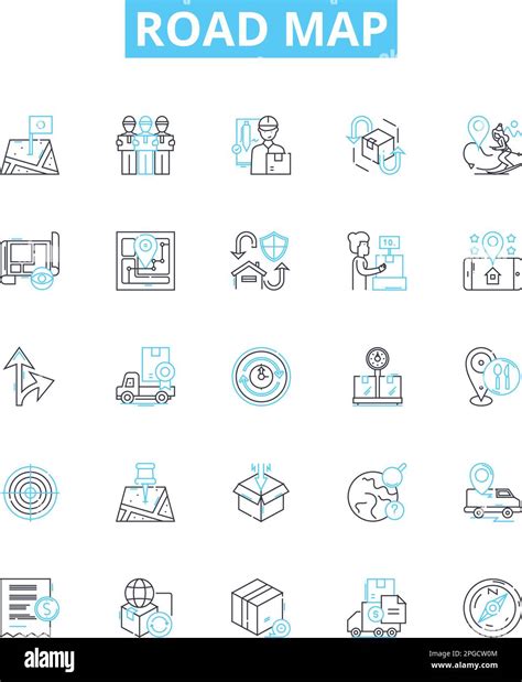 Road Map Vector Line Icons Set Route Map Path Trace Guide Trajectory Journey Illustration