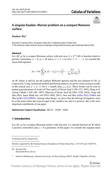 A Singular Kazdanwarner Problem On A Compact Riemann Surface
