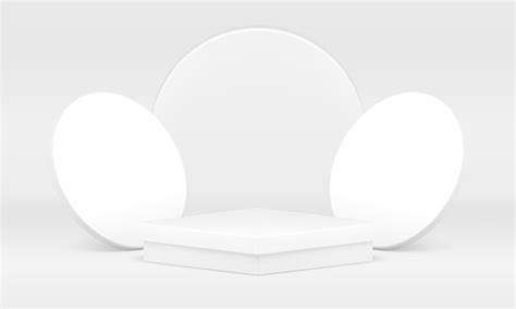 흰색 사각형 연단 원형 벽 제품 프리젠 테이션 3d 스튜디오 배경 현실적인 벡터 0명에 대한 스톡 벡터 아트 및 기타 이미지 0명 3차원 형태 강단 Istock