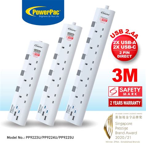 Powerpac Power Extension Socket Extension Cord Power Cord 3 4 Way 3 Meter With 2xusb Aand2xusb C