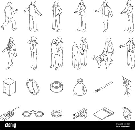 Policeman Icons Set Isometric Set Of Policeman Vector Icons Outline On White Thin Line