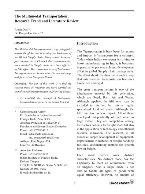 PDF The Multimodal Transportation Research Trend And Literature Review